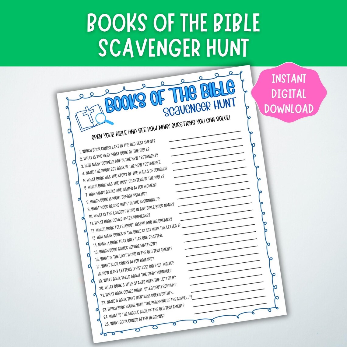 Books of the Bible Scavenger Hunt Game, Bible Game for Teens & Kids ...