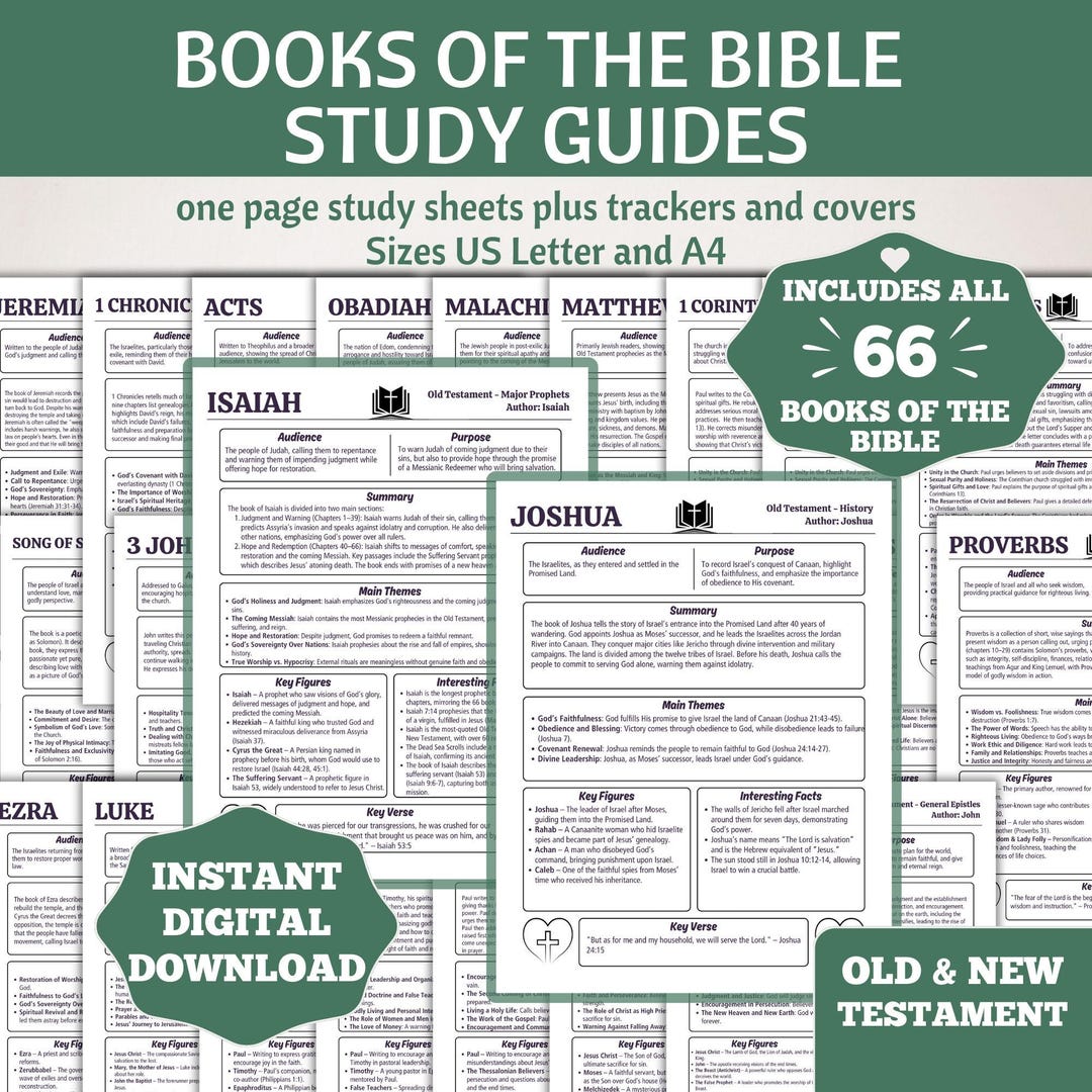 Bible Study Guide, Bible Study Tool, Books of the Bible Summary Sheets ...
