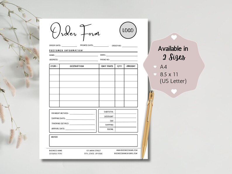 Editable Order Form Template, Custom Order Form, Small Business Form ...