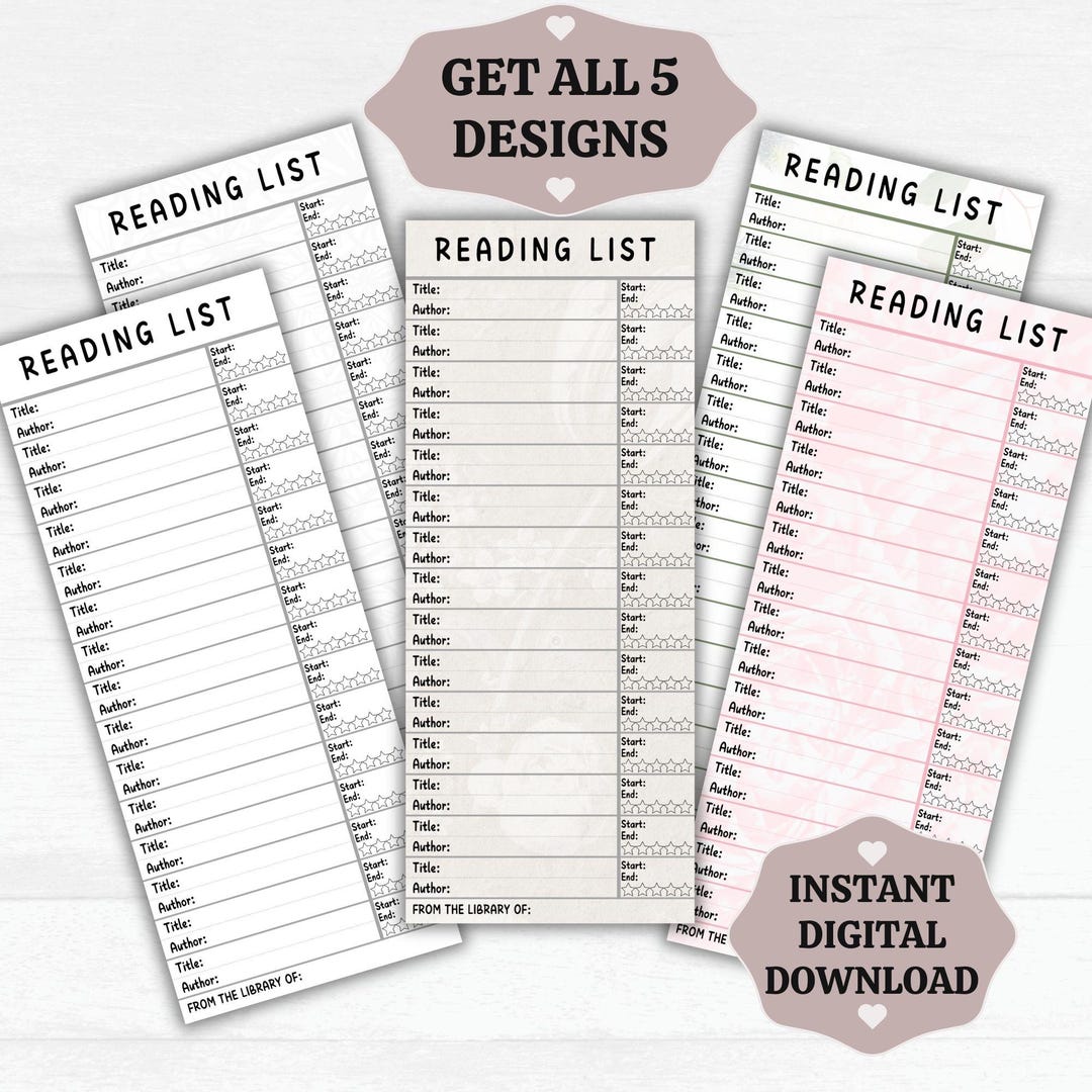 Reading Tracker Bookmark, Book List Book Mark, Printable Bookmark to ...