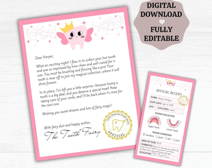 Tooth Fairy Letter & Receipt Canva Editable Template Instant Download ...