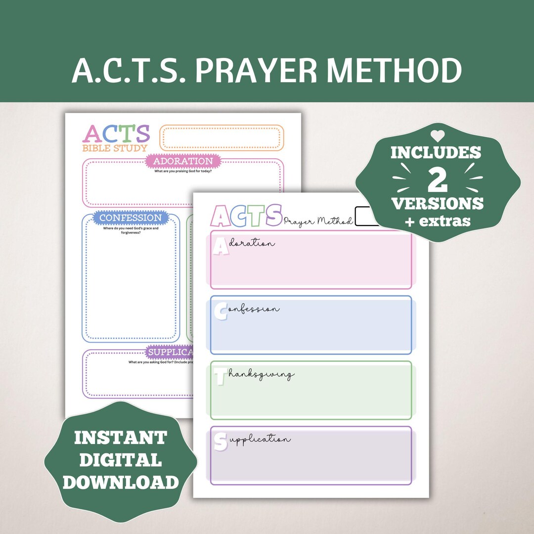 ACTS Prayer Method, ACTS Prayer Template, Prayer Journal Guide, Bible ...