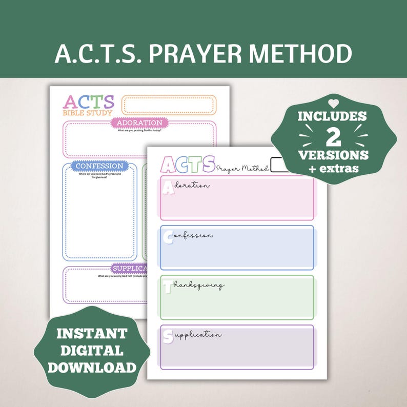 ACTS Prayer Method, ACTS Prayer Template, Prayer Journal Guide, Bible ...