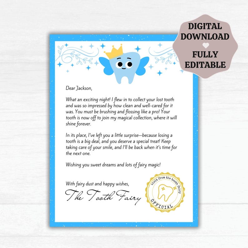 Letter From Tooth Fairy, Printable Tooth Fairy Letter, Editable Tooth ...