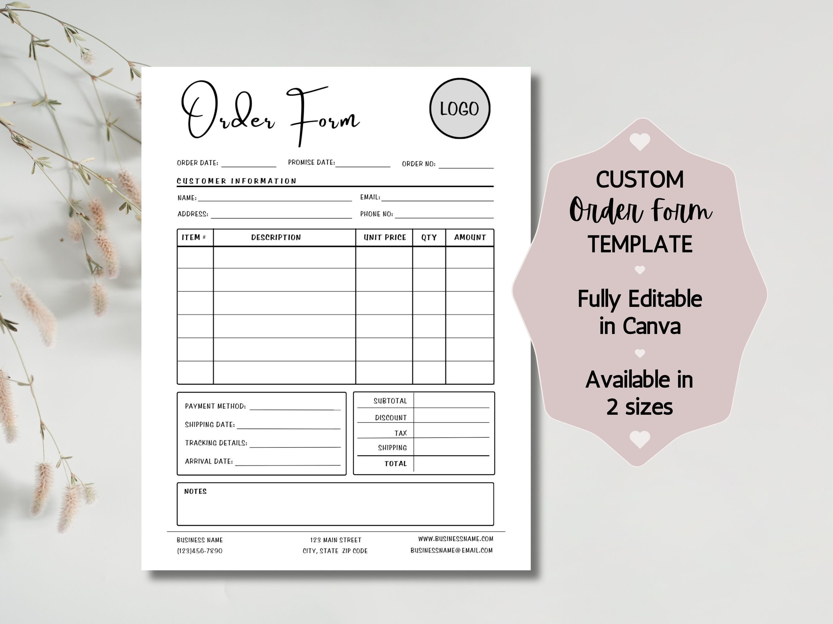 Editable Order Form Template, Custom Order Form, Small Business Form ...