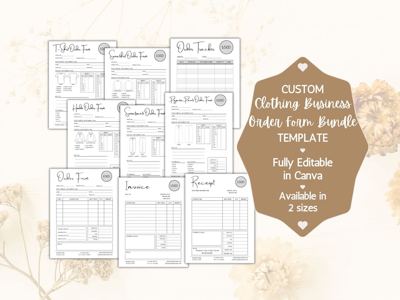 Editable Clothing Business Order Form Bundle | Apparel Order Forms ...