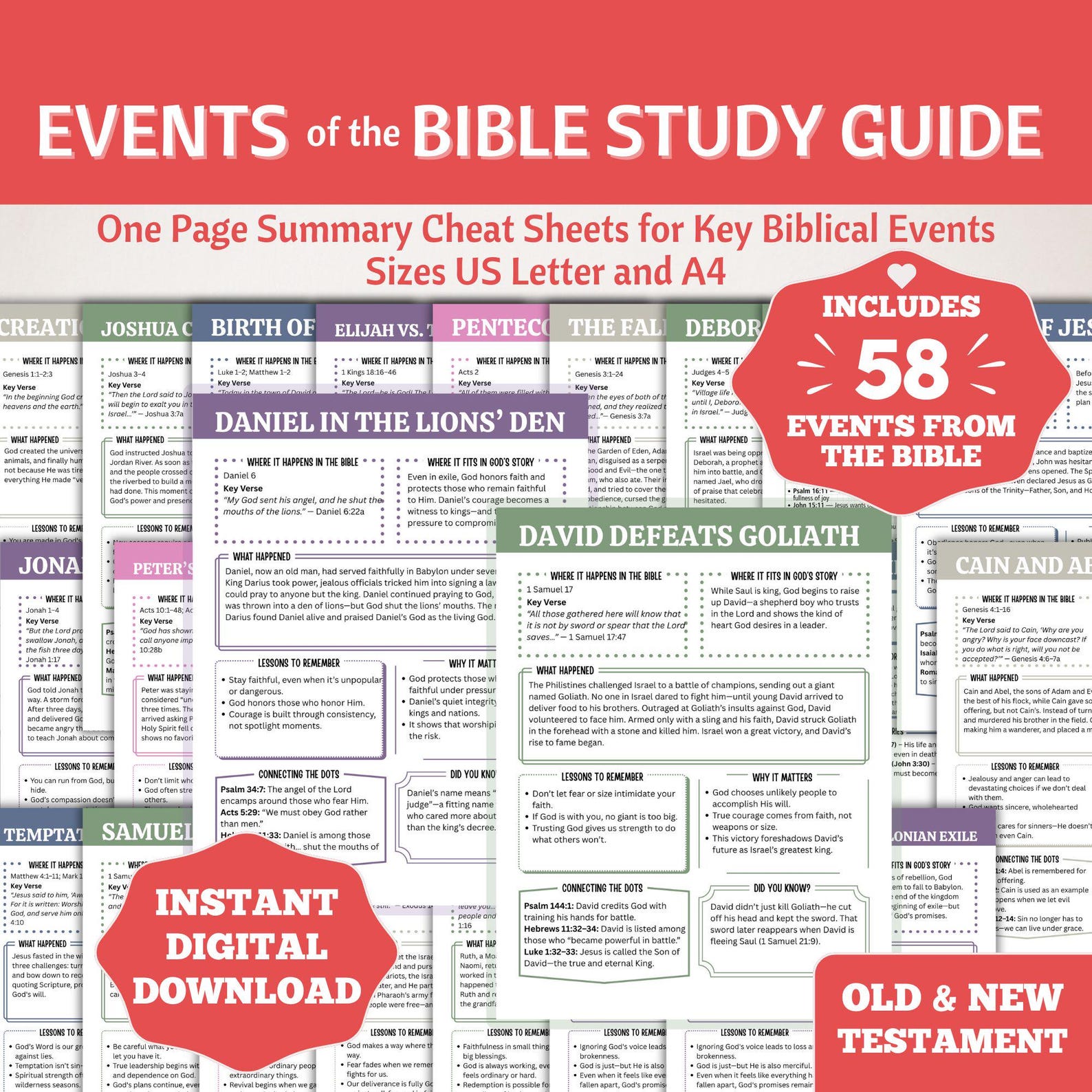 Bible Events Study Guide, Events of the Bible Study, Study Sheet ...