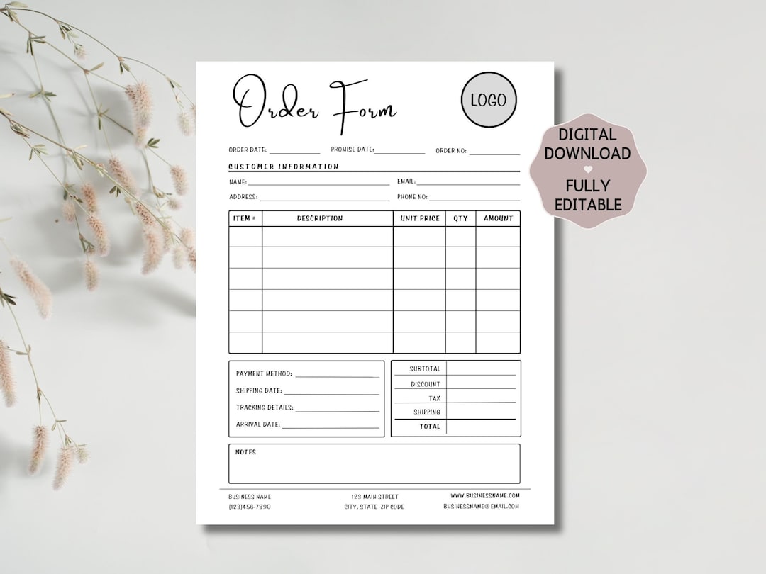 Editable Order Form Template, Custom Order Form, Small Business Form ...
