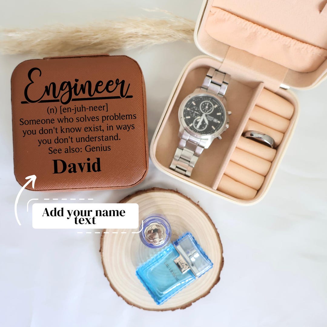 Custom Engineer Definition Engraved Leather Jewelry Box Personalized ...