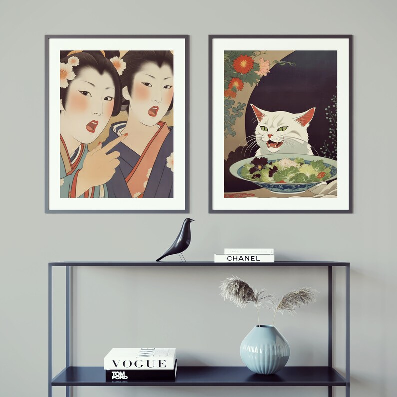 Ukiyo-e 'woman Yelling at Cat' Duo, Japanese Woodblock Style Meme Print ...