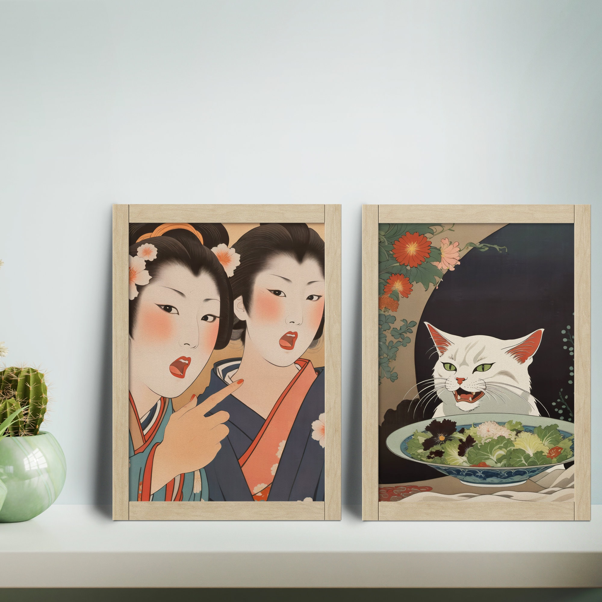 Ukiyo-e 'woman Yelling at Cat' Duo, Japanese Woodblock Style Meme Print ...