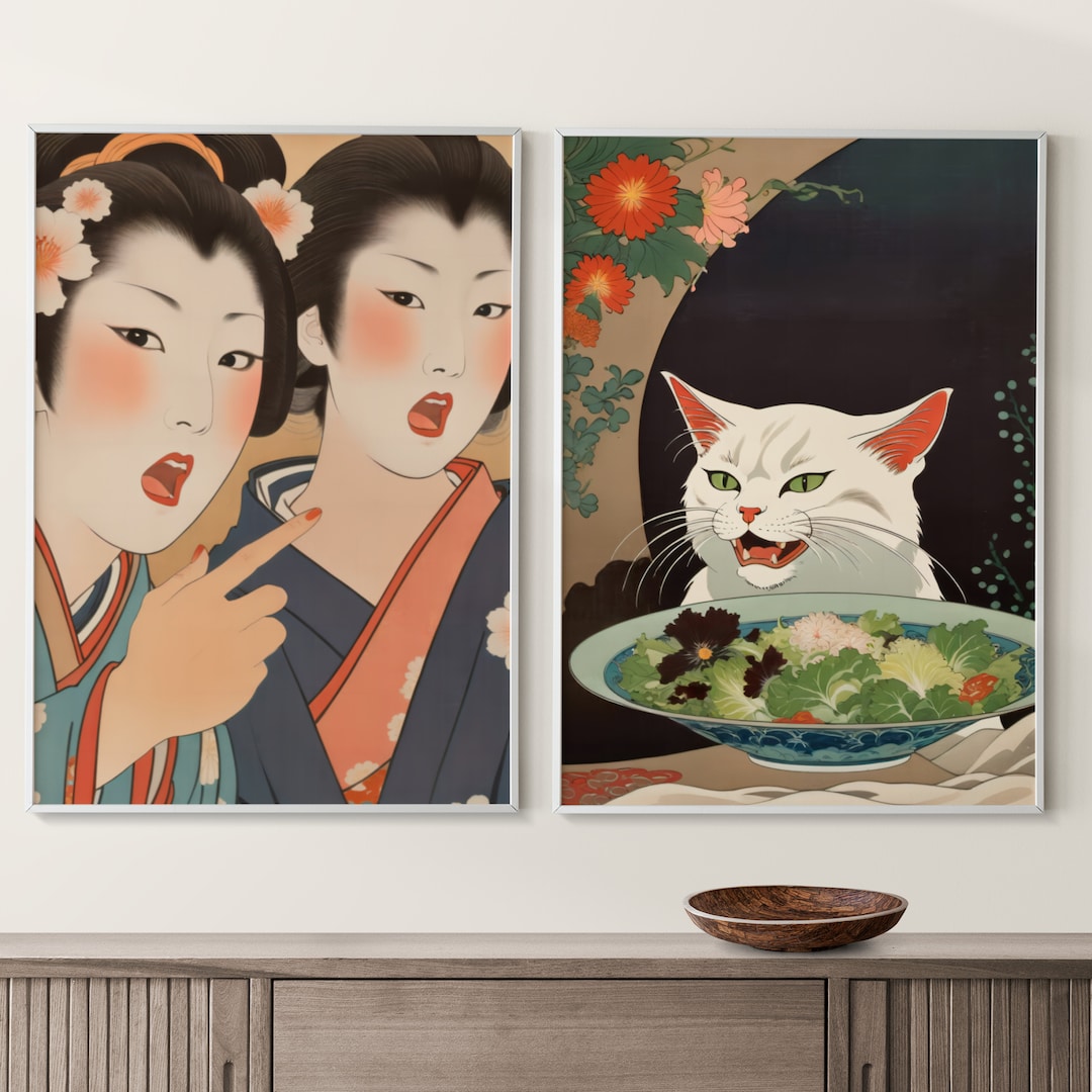 Ukiyo-e 'woman Yelling at Cat' Duo, Japanese Woodblock Style Meme Print ...