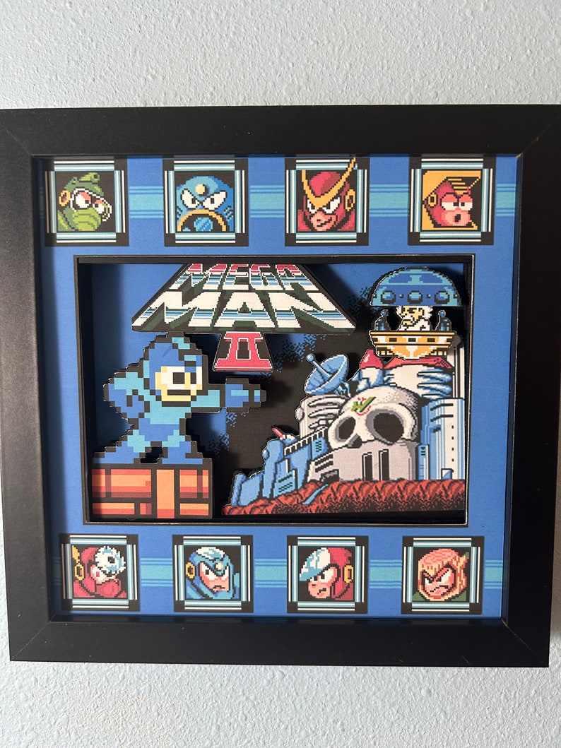 Mega Man 2 Collage 3D Shadow Box, 8x8, Handmade Game Art Featuring Dr ...