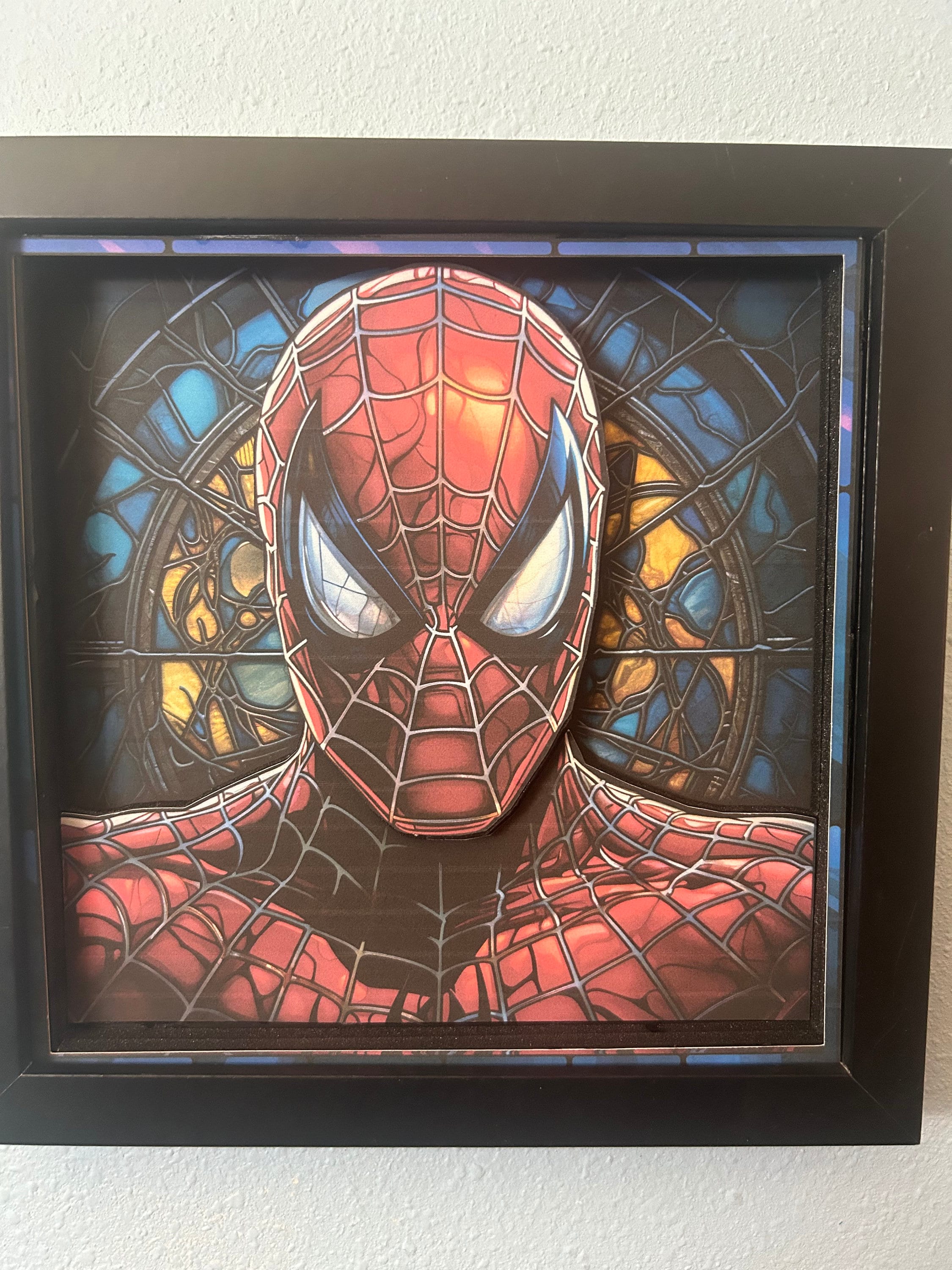 Spiderman in a Stained Glass Style 3D Shadow Box, 8x8, Handmade - Etsy