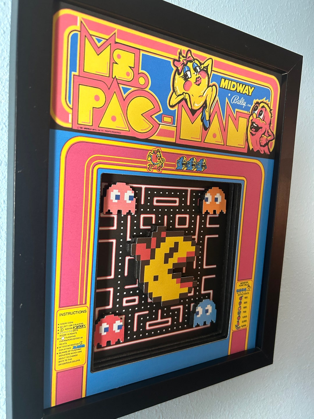 Ms. Pac-man 3D Shadow Box, 8x10, Handmade Arcade Art - Etsy