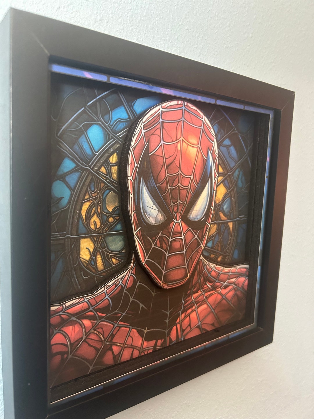 Spiderman in a Stained Glass Style 3D Shadow Box, 8x8, Handmade - Etsy