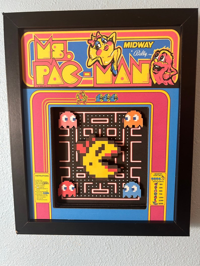 Ms. Pac-man 3D Shadow Box, 8x10, Handmade Arcade Art - Etsy