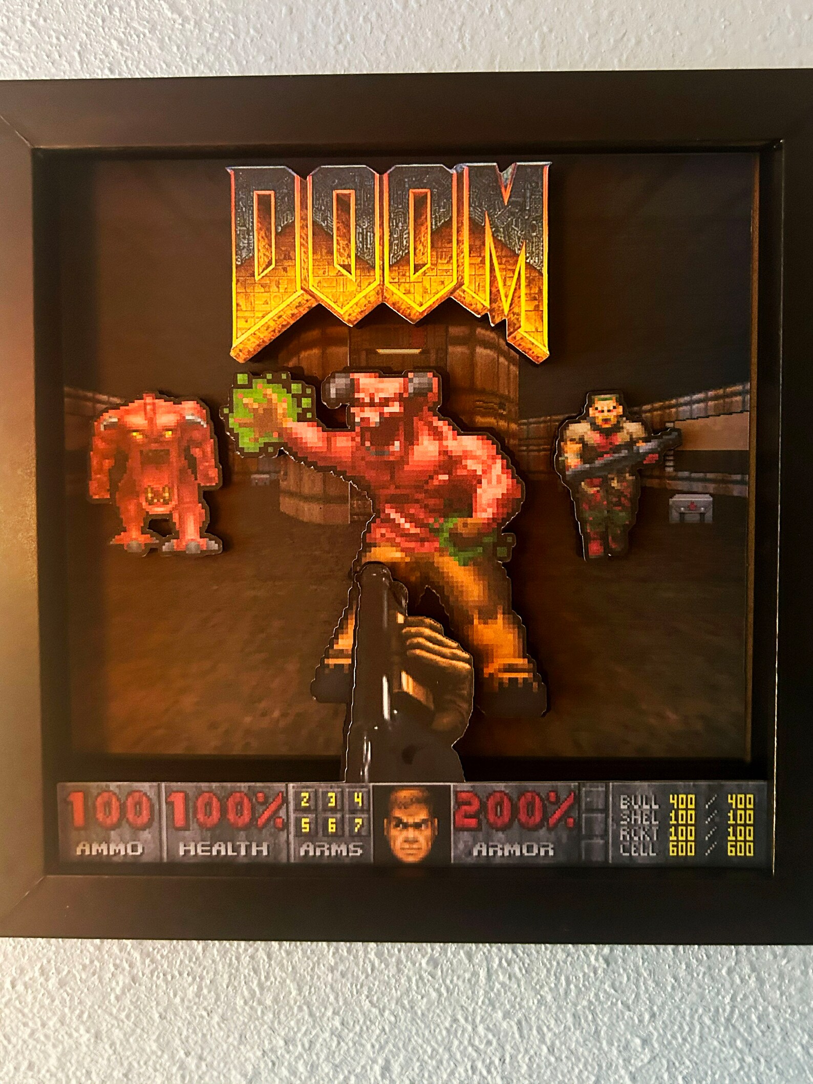 Doom 3D Shadow Box, 8x8, Classic PC Game Art, Doom Guy With Shotgun ...