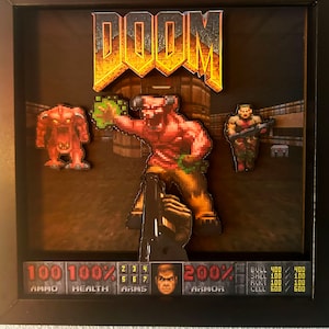 Doom 3D Shadow Box, 8x8, Classic PC Game Art, Doom Guy With Shotgun - Etsy