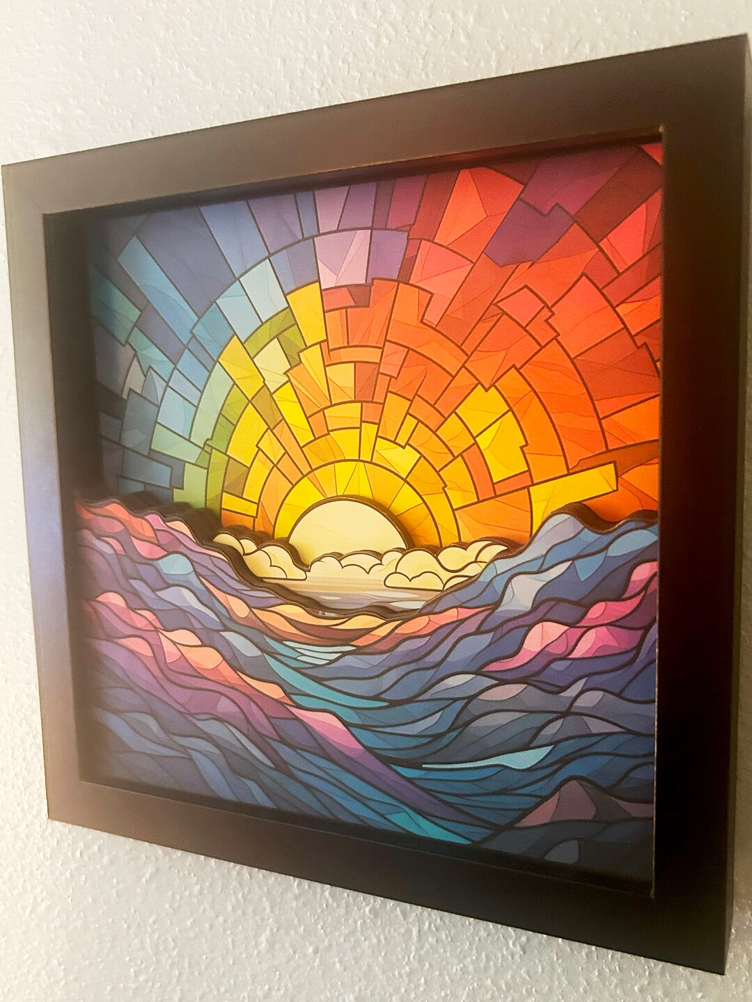 Radiant Dawn 3D Shadow Box, 8x8, Vibrant Sun and Sea Art - Etsy