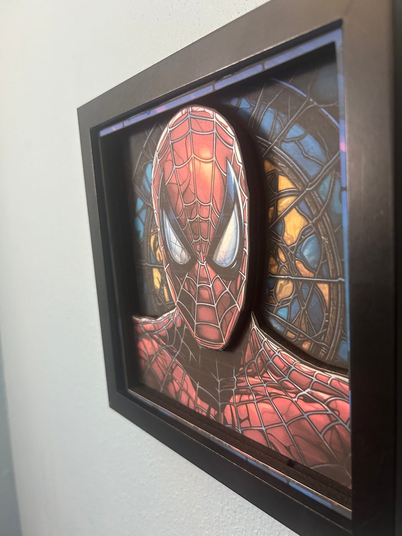Spiderman in a Stained Glass Style 3D Shadow Box, 8x8, Handmade - Etsy