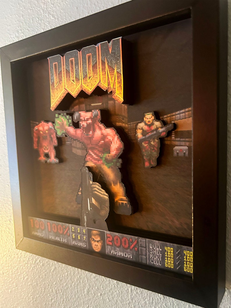 Doom 3D Shadow Box, 8x8, Classic PC Game Art, Doom Guy With Shotgun - Etsy