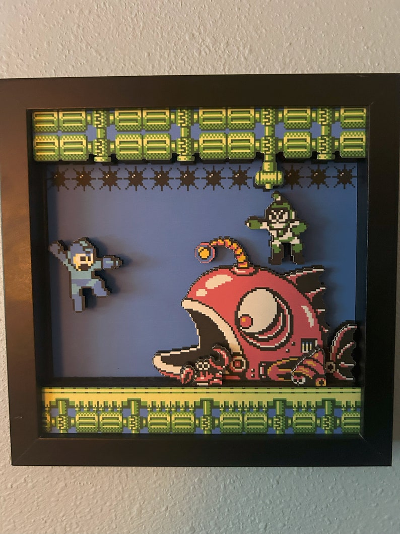 Mega Man 2 Bubble Man Stage 3D Shadow Box, 8x8, NES Classic Game Art ...