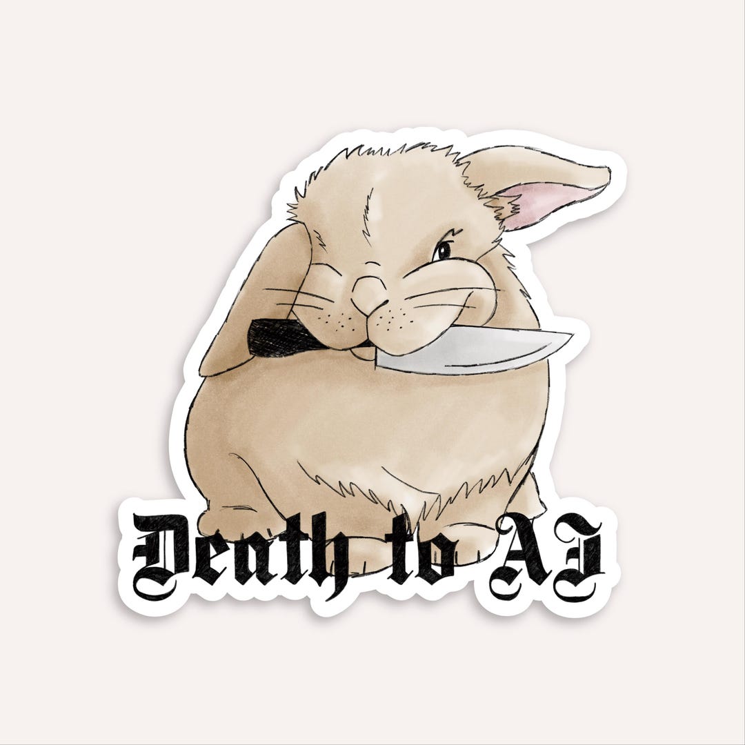 Knife Bunny Sticker | Angry Rabbit Decal | Death to AI Sticker | Gift ...