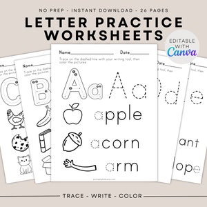 Instant Download Coloring Prek Worksheets Letters Writing Worksheet ABC ...