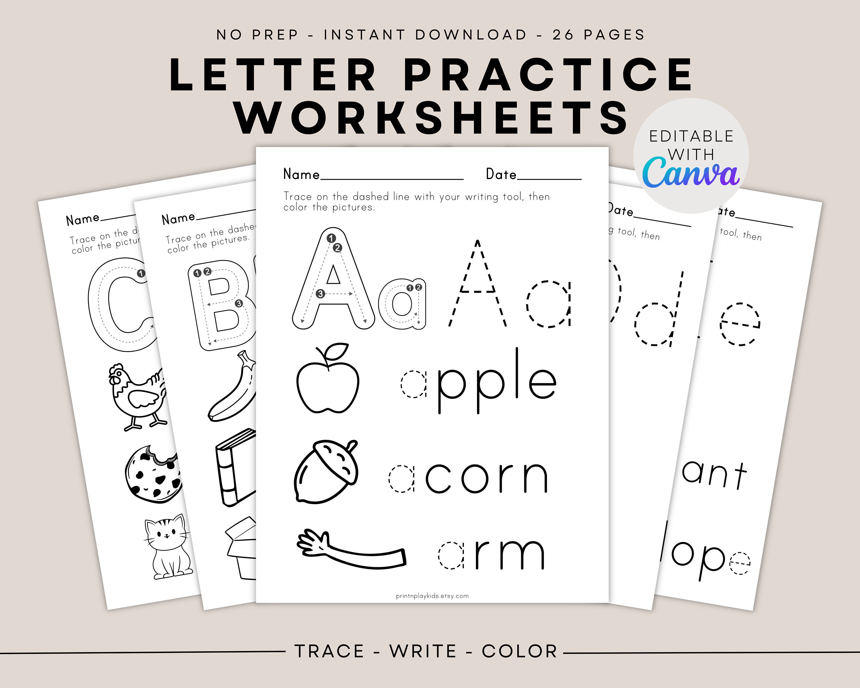 Instant Download Coloring Prek Worksheets Letters Writing Worksheet ABC ...