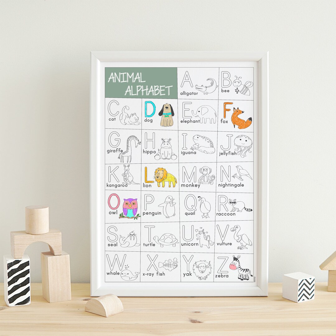 Animal Alphabet Colouring Poster Kids Room Decor Self - Etsy