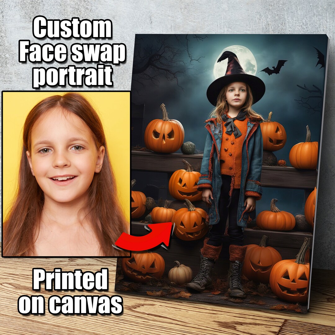 Custom Halloween Face Swap Portrait: Personalized Canvas Print - Etsy