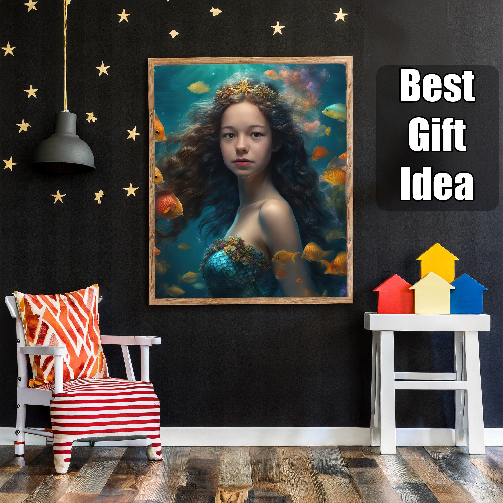 Personalized Mermaid Portrait Face Swap Printed on Canvas or Digital ...