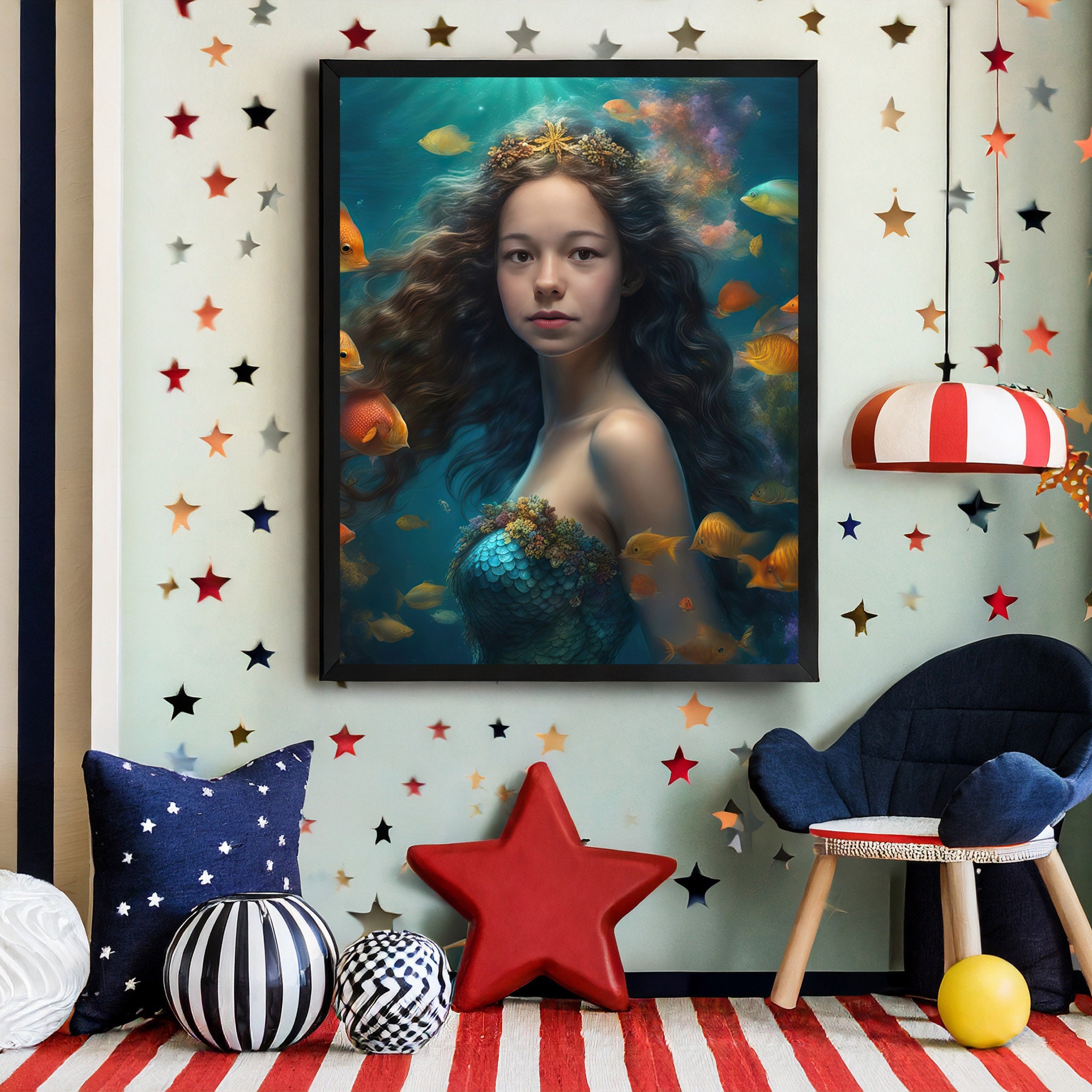 Personalized Mermaid Portrait Face Swap Printed on Canvas or Digital ...
