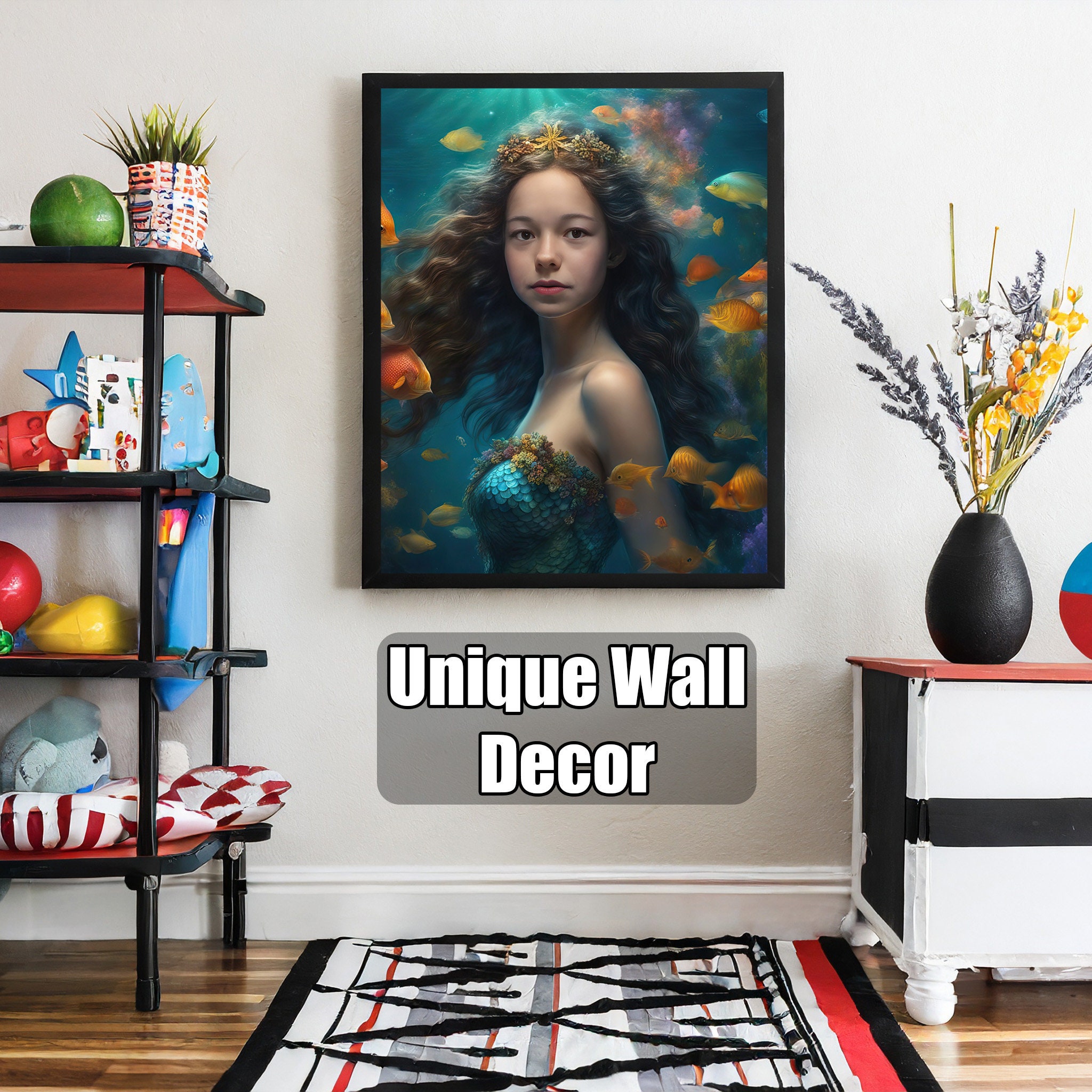 Personalized Mermaid Portrait Face Swap Printed on Canvas or Digital ...