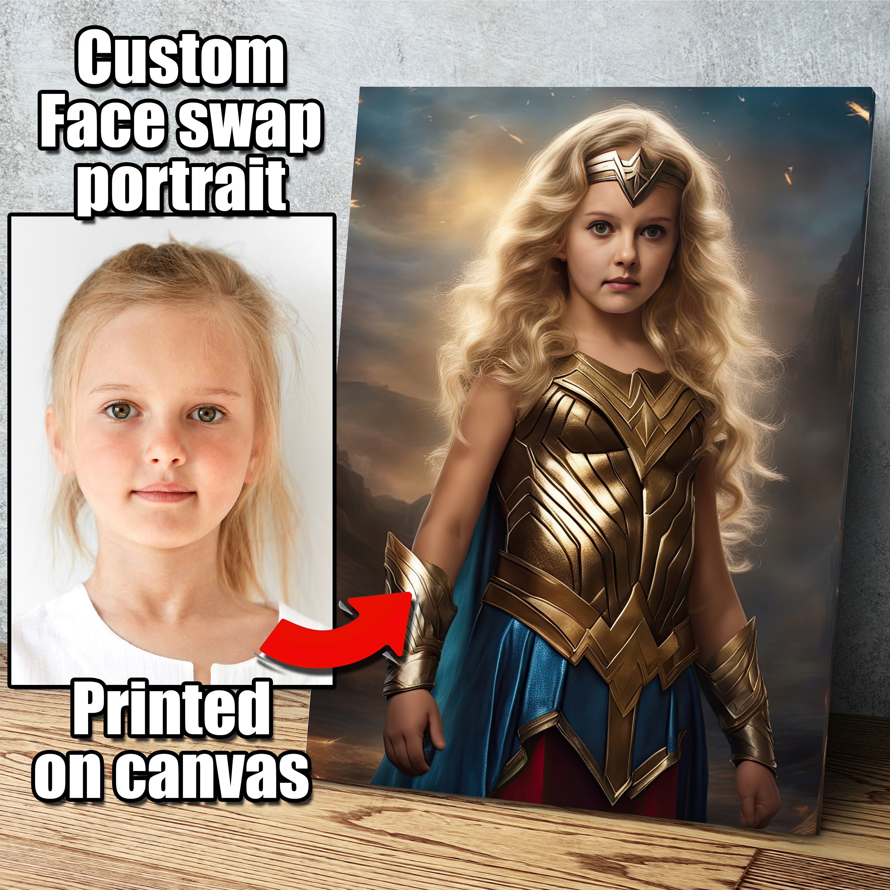 Custom Superhero Theme Face Swap Canvas Prints for Couples, Kids, and ...