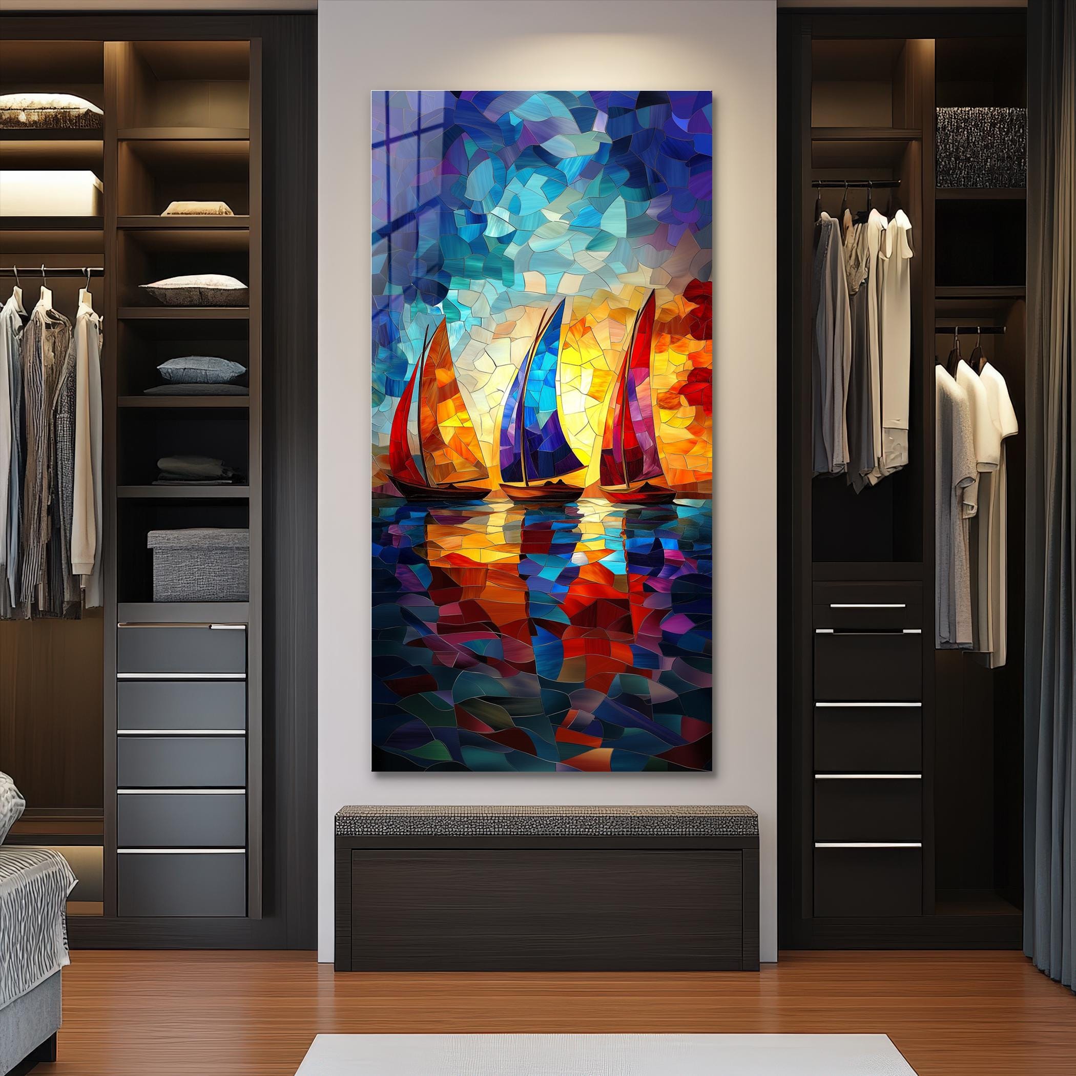Sailing Boats Stained Glass Wall Art, Nautical Seascape Tempered Glass ...