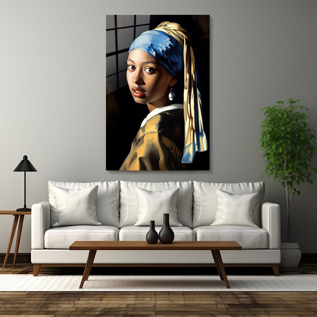 Mujer negra con perla, arte mural de vidrio templado, impresión de arte ...