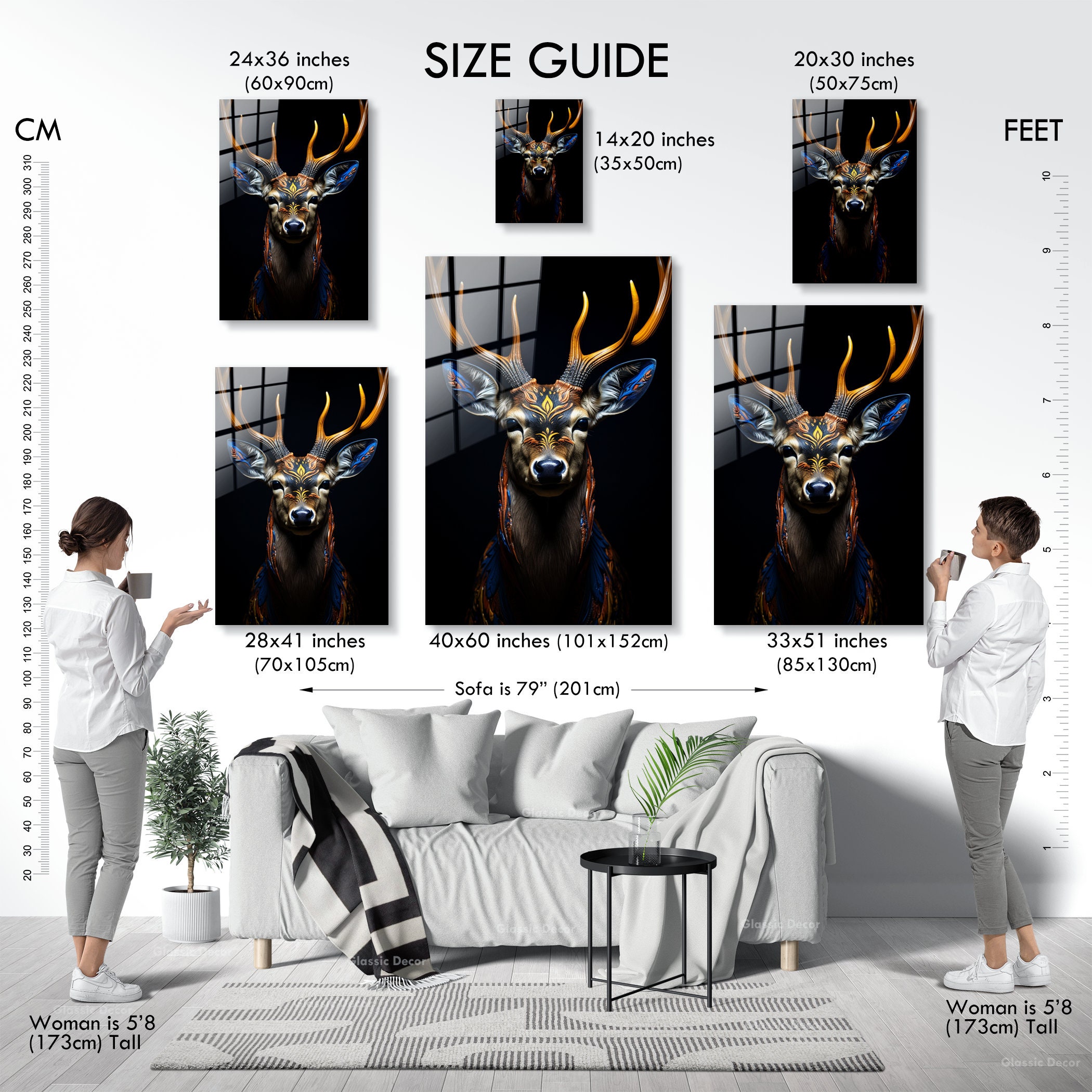 Deer Wall Art Decor, Deer Painting, Colorful Animal Portrait, Tempered ...