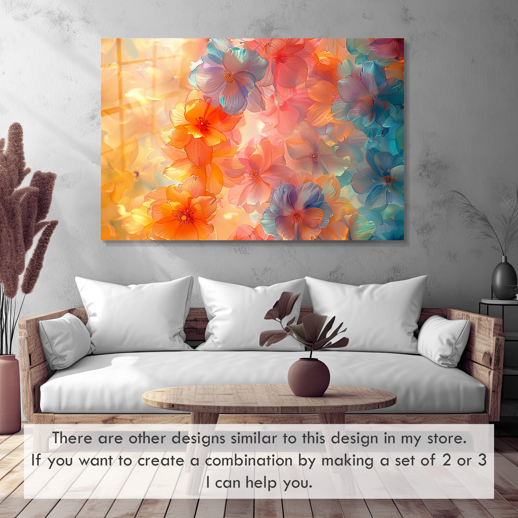 Large Vivid Colorful, Glass Wall Decor, Glass Flowers Art Print ...