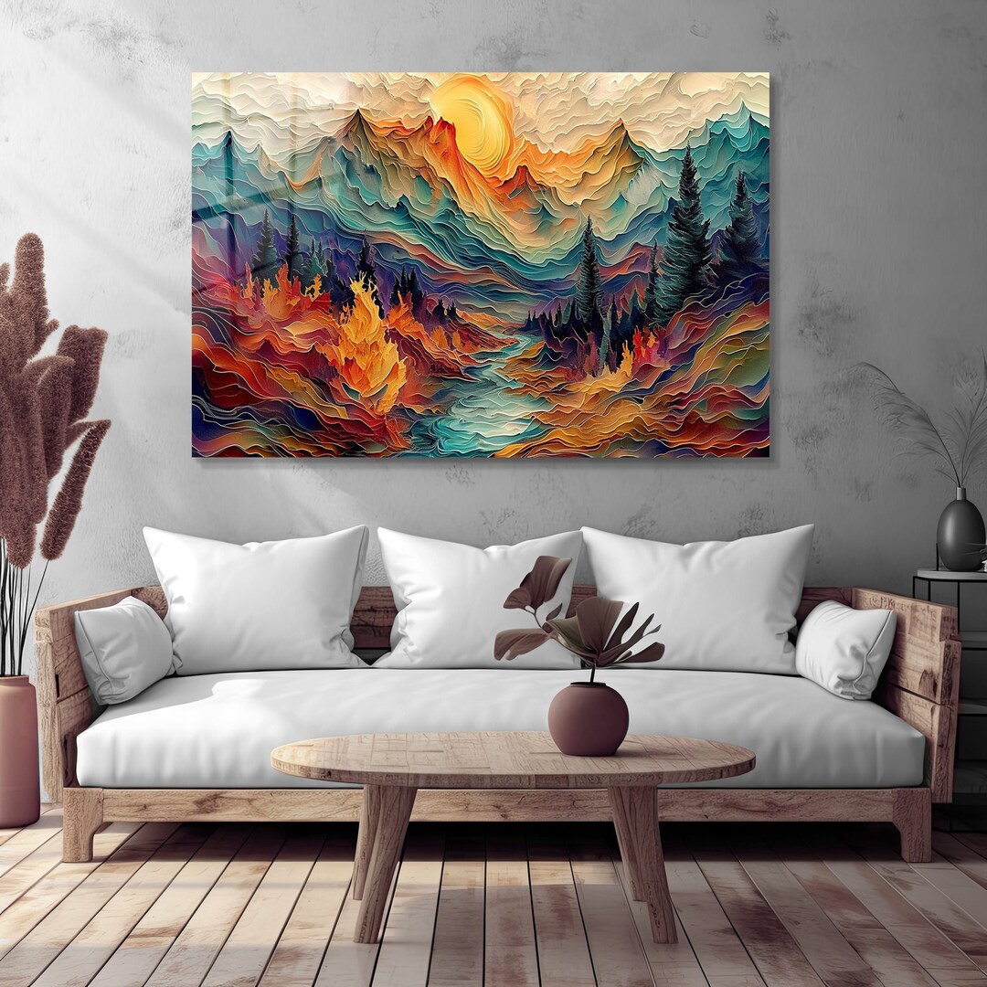 Large Colorful Glass Wall Decor, Vibrant Color Artwork, Nature Painting ...