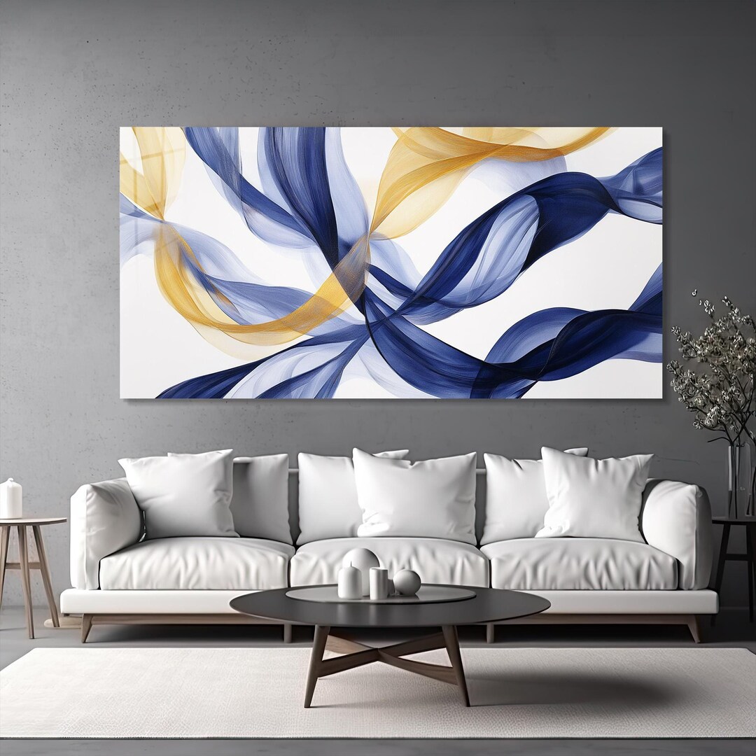 Blue Wall Art, Glass Wall Decor, Colorful Abstract Forms, Extra Large ...