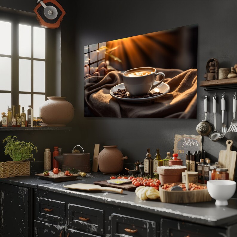Coffee Wall Art, Cafe Decor, Kitchen Wall Decor, Tempered Glass ...