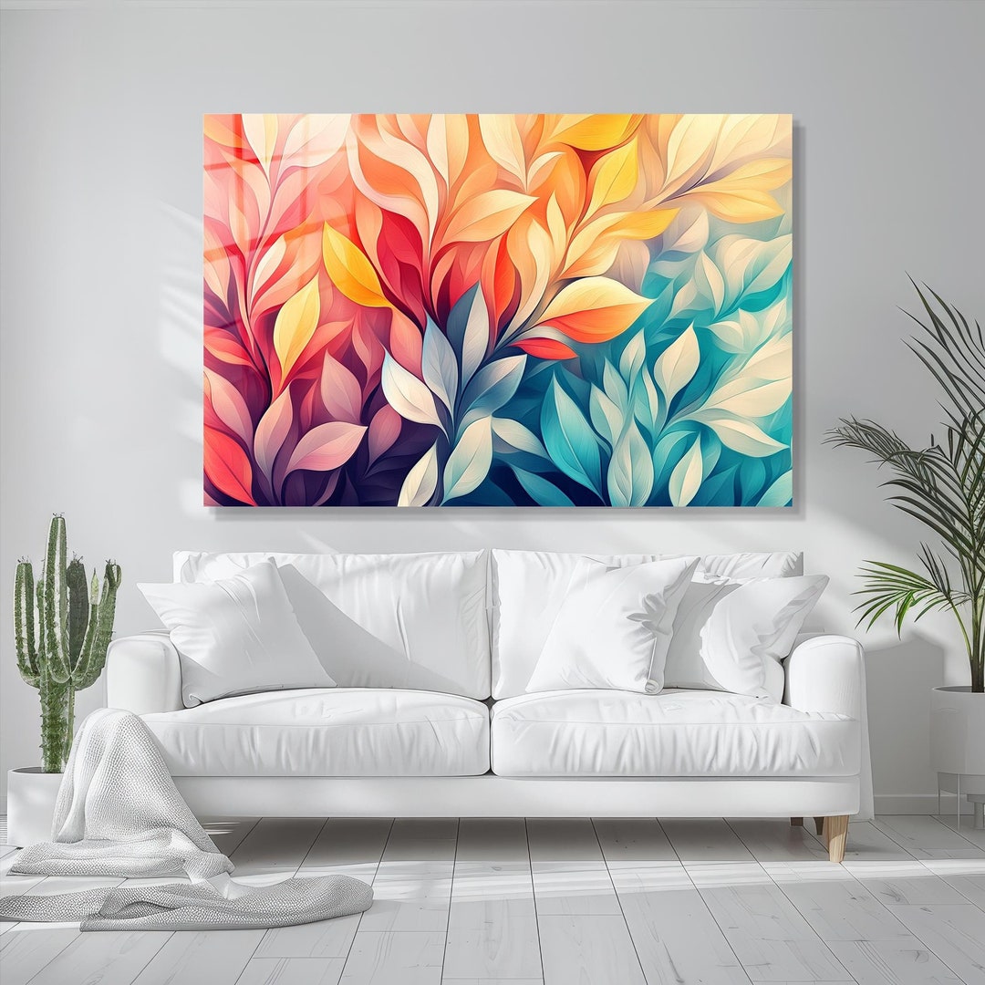 Large Vivid Colorful Glass Wall Art, Living Room Wall Decor, Tempered ...