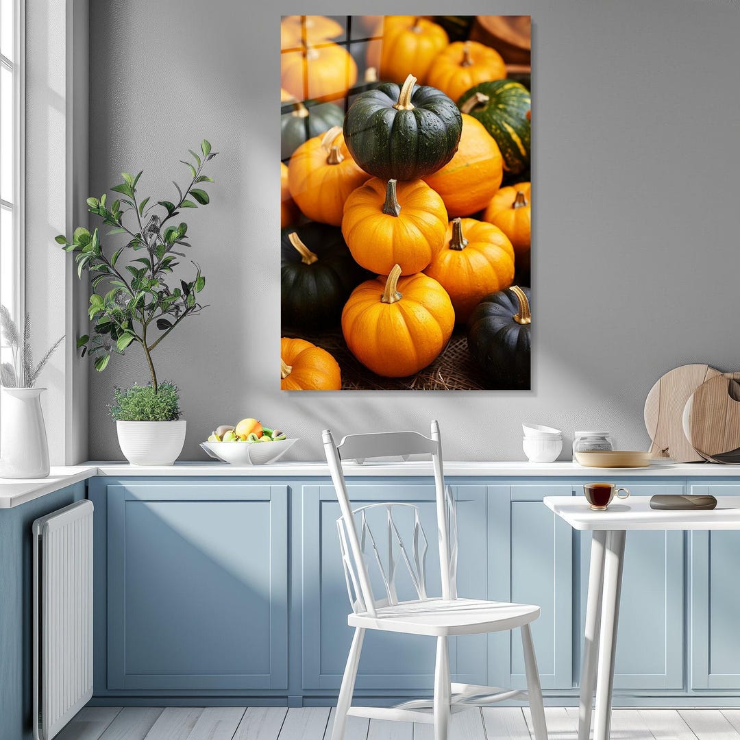 Pumpkin Tempered Glass Wall Art, Kitchen Decor, Fall Print - Etsy