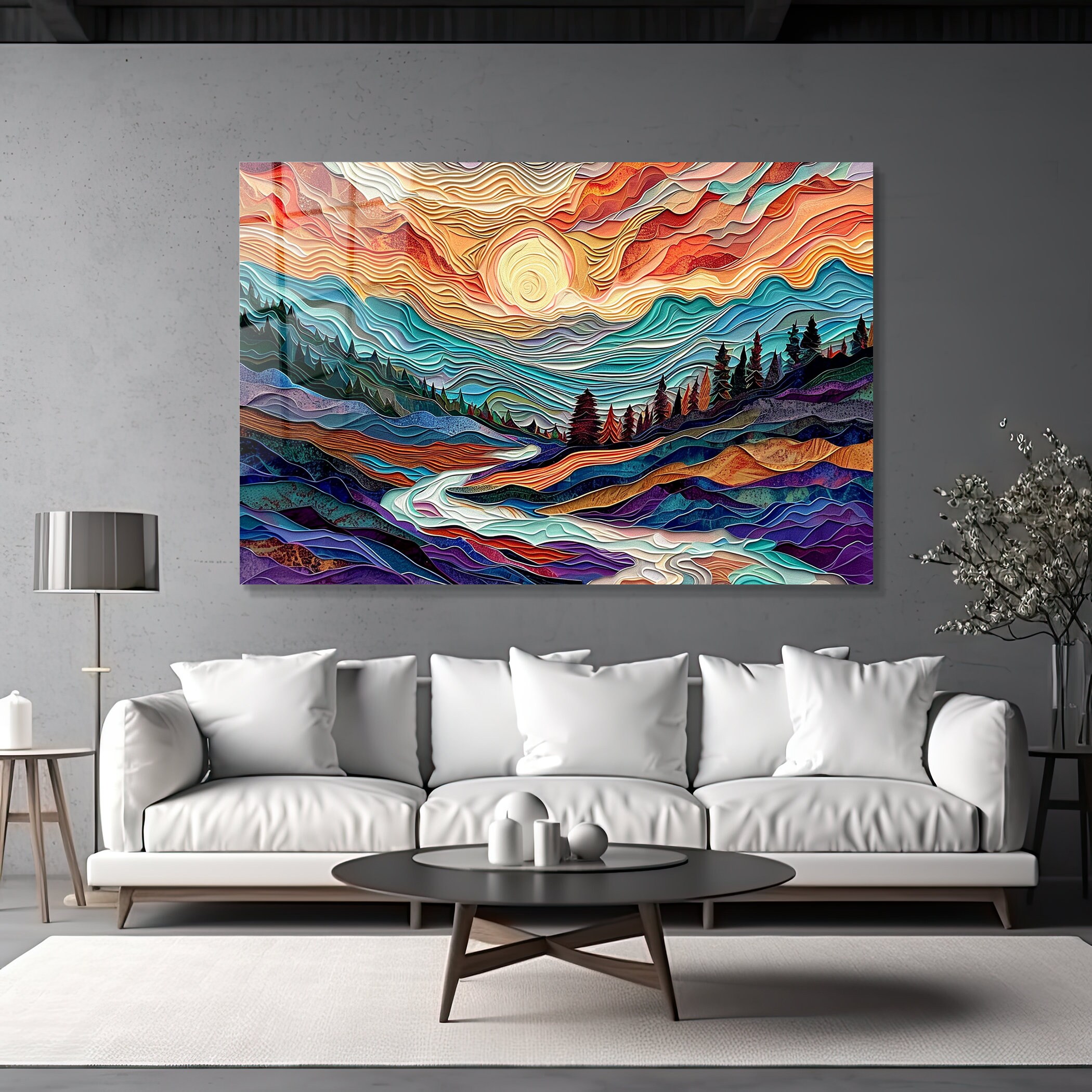 Large Vivid Colorful, Glass Wall Decor, Paper Quilling Art Print ...