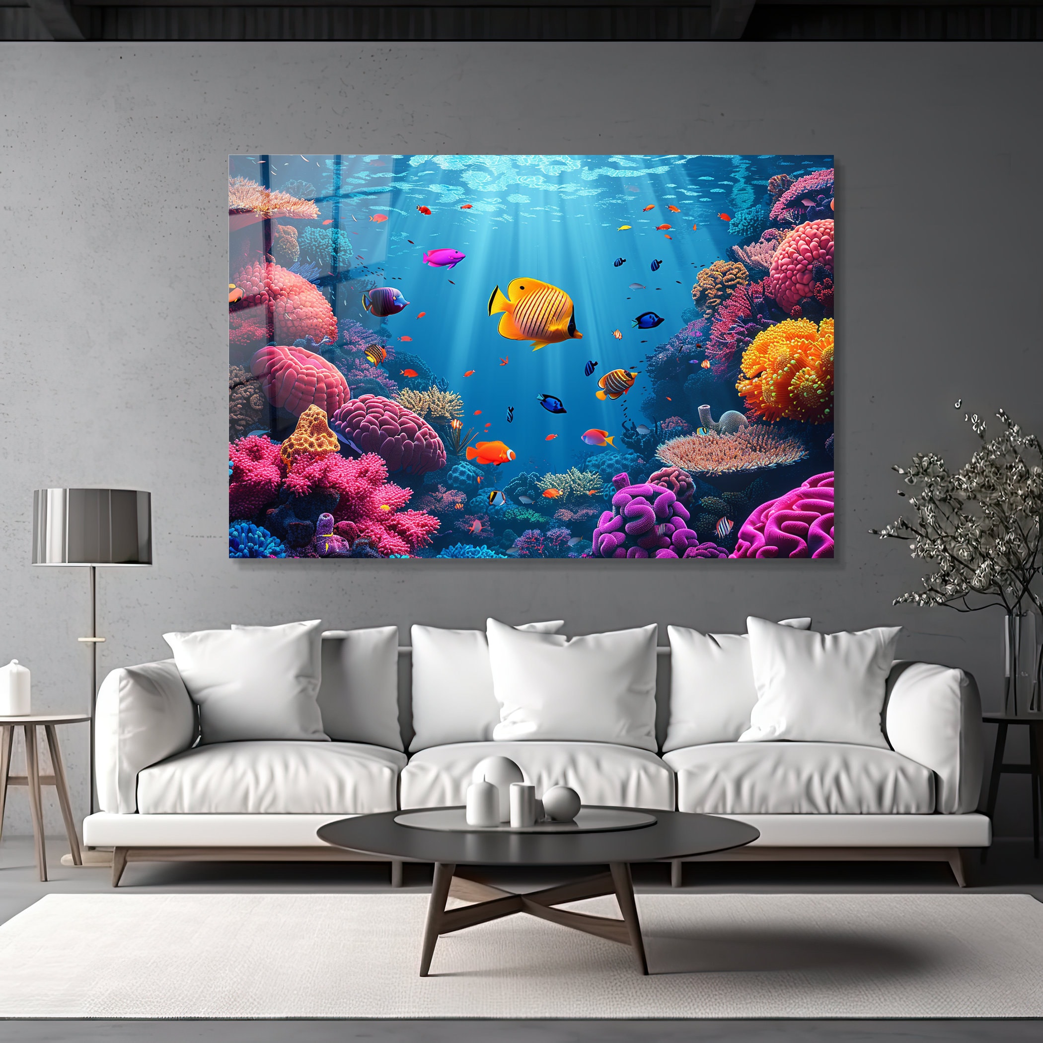 Large Colorful Coral Reef Wall Decor, Sea Life Art Print, Ocean ...