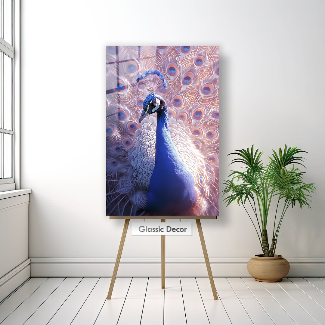 Blue Peacock Wall Art, Trendy Wall Decor, Tempered Glass, Peacock ...