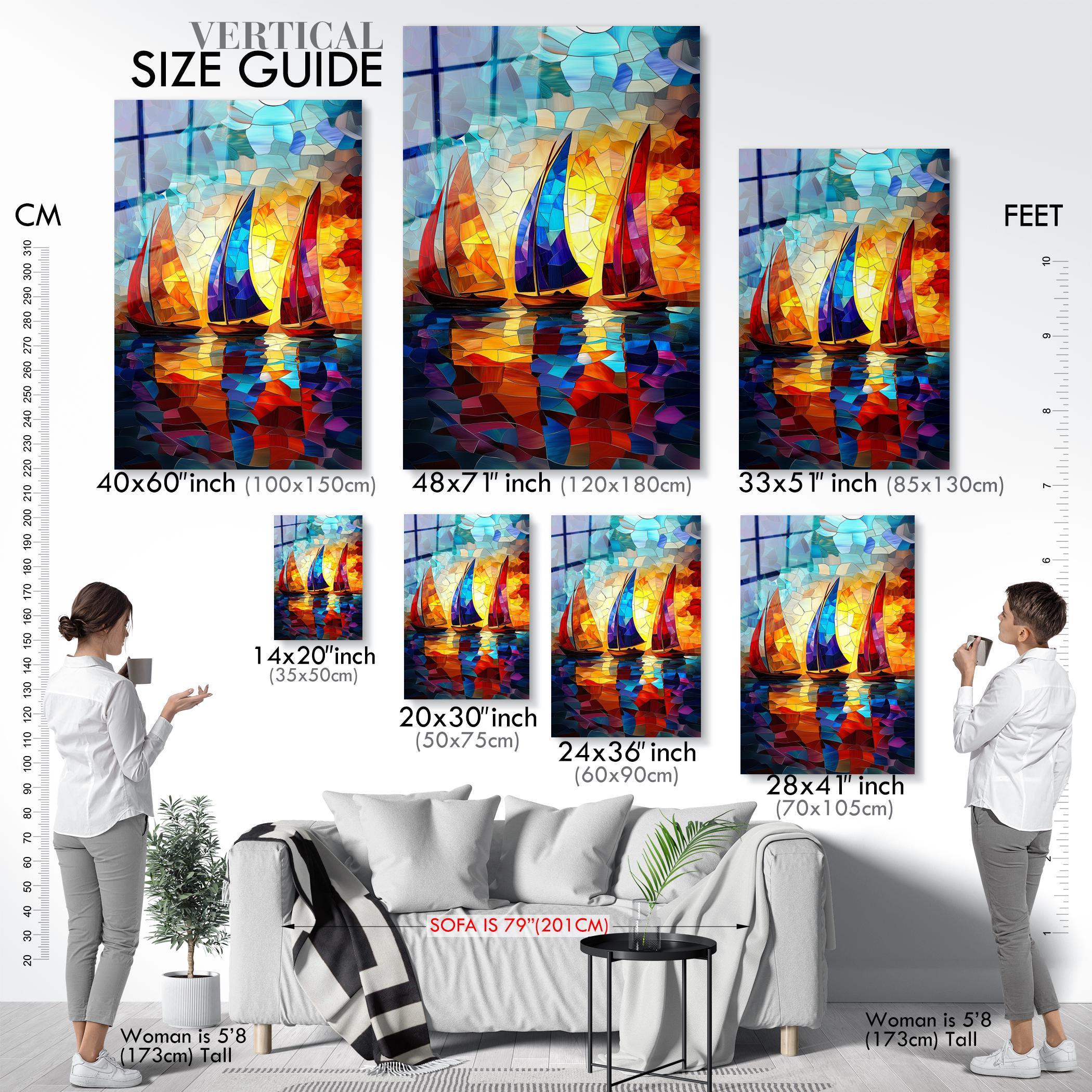 Sailing Boats Stained Glass Wall Art, Nautical Seascape Tempered Glass ...