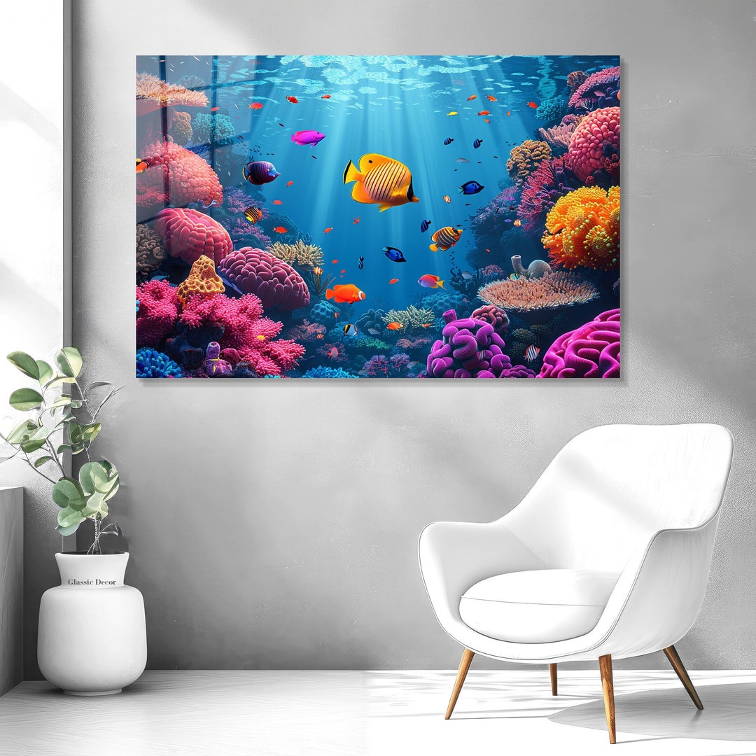 Large Colorful Coral Reef Wall Decor, Sea Life Art Print, Ocean ...